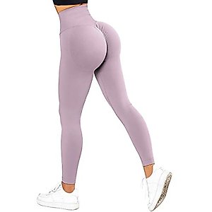 SUUKSESS Scrunch Butt Lifting Seamless Leggings for Women Booty High Waisted Workout Yoga Pants (Light Purple, L)