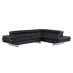 Blackjack Furniture Union Modern Leather Air Tufted Living Room Right Facing Sectional, Black