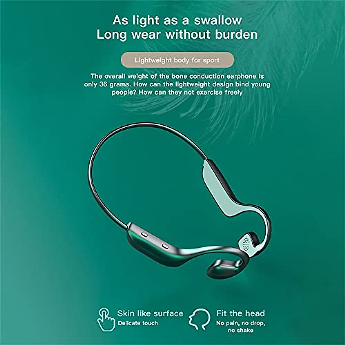 Qiopertar G-100 Bluetooth 5.0 Wireless Headphones Bone- Conduction Earphone Waterproof with Microphone Premium Sound Deep Bass for Work Home Office Bicycling Hiking Outdoor Sport