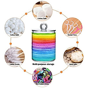Kigai 2 Pack Rainbow Stripe Qtip Holders Dispenser Bathroom Vanity Organizers Clear Plastic Apothecary Jars with Lids for Cotton Ball, Cotton Swab, Cotton Round Pads, Floss