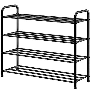 FANHAO 4-Tier Shoe Rack, 100% Stainless Steel Shoe Shelf Storage Organizer 12 Pairs for Bedroom, Closet, Entryway, Dorm Room, Matte Black