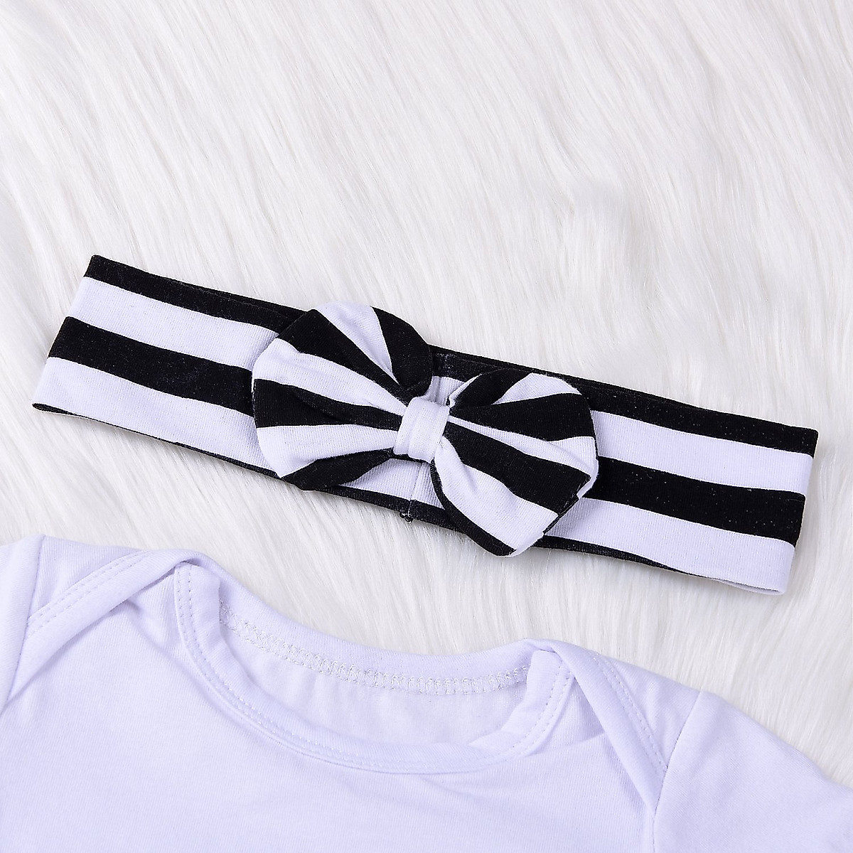 Newborn 4pcs Set Outfit Striped Hoodie with Romper Jumpsuit+ Striped Long Pants and Hat (Newborn, White)