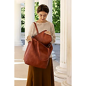 Large Tote Bag for Women, Leather Hobo Bags Shoulder Bag, Brown Purses for Women, Vegan Leather Designer Handbags Weekender Bag, Brown