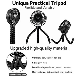 Stroller Fan, Use As Power Bank, 66H 10000mAh Battery Operated Fan, Personal Portable Fan, Baby Stroller Fan, with Flexible Tripod Clip on Student Bed Desk Bike Crib Treadmill Camping (Black)