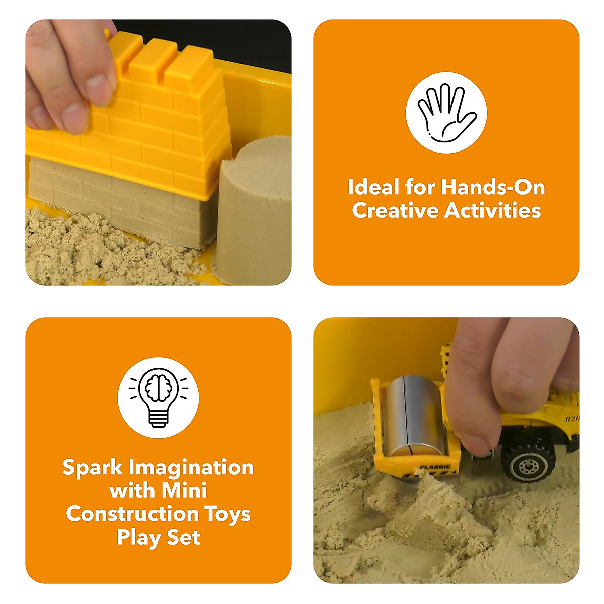BUILD ME Construction Sandbox Toys for Kids with 2 lbs Play Sund, Bulldozer, and Figures -Tractor Sand Playset - Children Toys 3-5 Boys, Farm Sand Play Set, Indoor Sand Toy, Mini Construction Toys