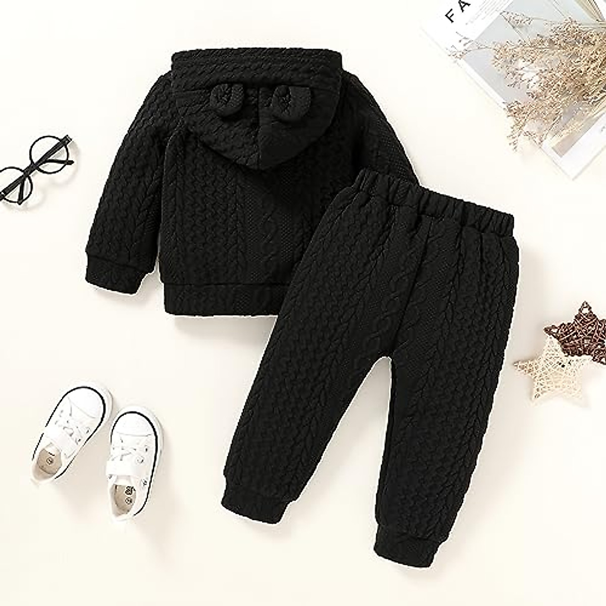 Little MISS Sassy Infant Baby Boy Girl Clothes Fall Cartoon Hoodie Sweater Tops and Sweatpants Winter Outfits Baby Sweatsuit (Black, 12-18 Months)