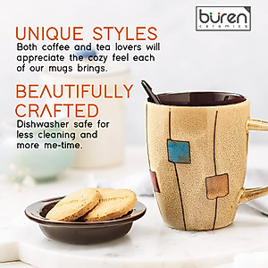 12 Piece Coffee Mugs Set of 4 - Ceramic Coffee Cups With Saucers and Spoons in Handle, Microwave and Dishwasher Safe - Great for Gifting