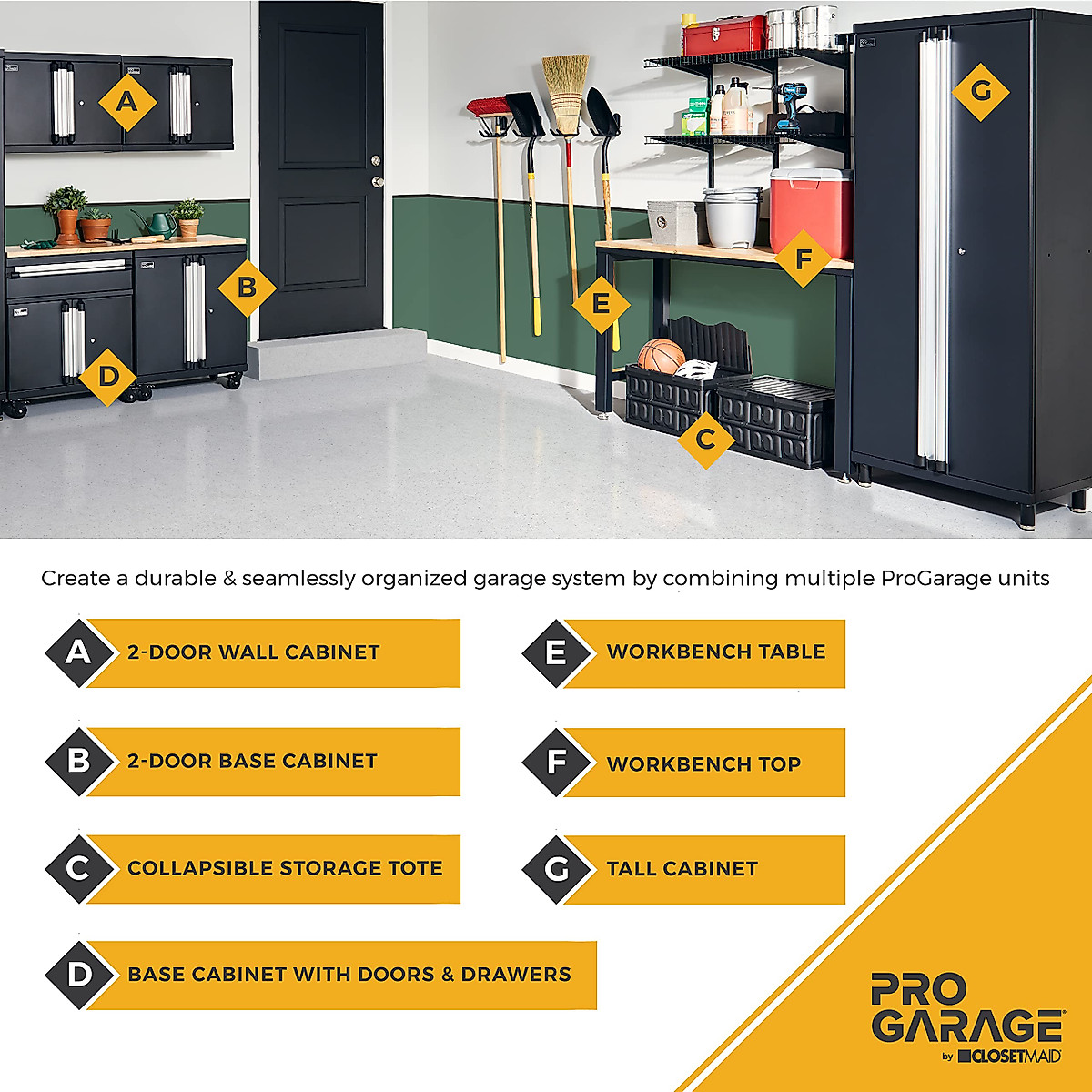 ClosetMaid ProGarage Wall Cabinet with Two Doors Lock and Shelf, for Garage Storage, Heavy Duty Steel, Black