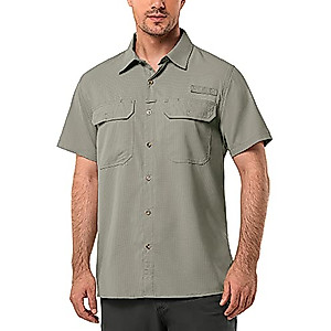 33,000ft Men's UPF 50+ UV Short Sleeve Hiking Fishing Shirt Quick Dry Cooling PFG Sun Protection Shirt for Travel Safari Gray Green
