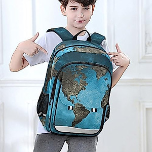 ZENWAWA Realistic World Map Kids School Backpack for Girls Boys, Travel Backpacks with Reflective Strips Multiple Pockets for School Hiking Summer Camp 17.7 inches