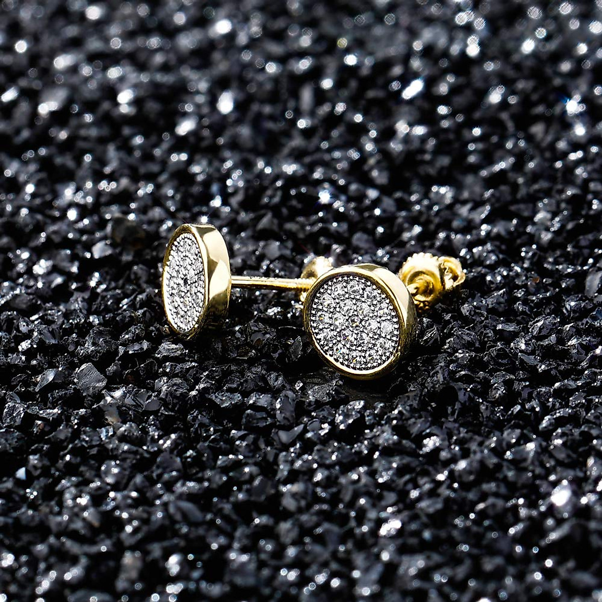 TOPGRILLZ Gold Srew On Diamond Stud Earrings 5A+ Cubic Zirconia 14K Gold Cluster Round Screw Back Earrings Hypoallergenic For Men Women Aretes De Hombre-Thin Round Silver