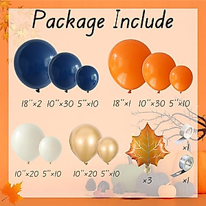 149PCS Fall Balloons Arch Garland Kit, Navy Blue Orange Metallic Gold Ivory White Latex Balloons Maple Leaf Foil Balloons for Thanksgiving Autumn Friendsgiving Birthday Baby Shower Party Decorations