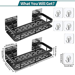 KAKALUOTE 2 Pack Shower Caddy, Shower Organizer Corner Shower Shelf with 5 Hooks, Rustproof Stainless Steel Bathroom Organizer, shower shelves for inside shower, Black