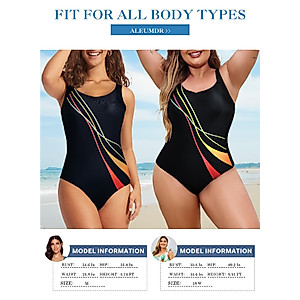 Aleumdr Womens One Piece Swimsuit Color Block Print Athletic Swimwear Bathing Suits Sport Swimsuits Black 2 Small