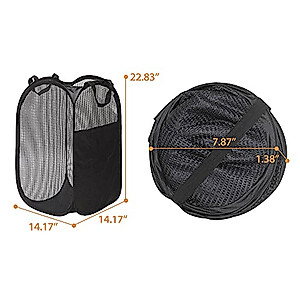 STORAGE MANIAC Pop-Up Laundry Hampers, 2-Pack Large Laundry Hamper, Collapsible Laundry Hamper, Mesh Laundry Hamper, Collapsible Laundry Basket for Dorm, Apt, Bedroom, Bathroom, Laundry Room, Black