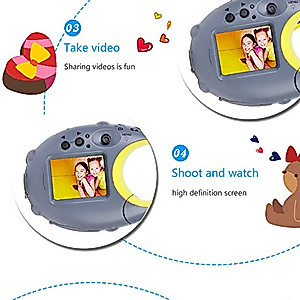 EVTSCAN Toddler Camera, Children Camera High Definition Dustproof Anti‑Fall Cartoon Mini Kid Camera Gray