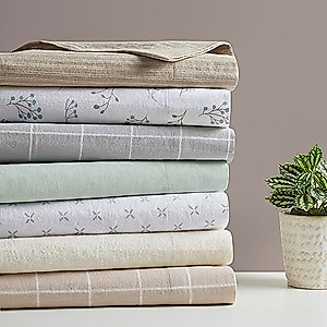 Beautyrest 100% Cotton Sheet Set Breathable Oversized Flannel, All Elastic Deep Pocket Fits Up to 16" Mattress - Cozy Warm Bed Sheets for Cold Weather, Cal King, Beige Windowpane 4 Piece