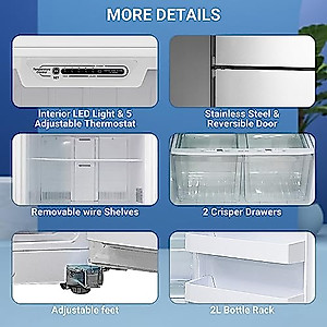 SMETA Refrigerator with Freezer Top 18 Cu. Ft Garage Refrigerators 30" Top Mount Full Size Stainless Steel for Kitchen Fridge, Frost Free Double Door Upright Freezer Led Light, Garage Ready