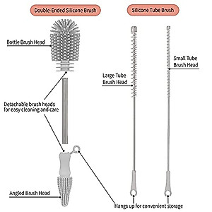 haakaa Silicone Cleaning Brush Kit - SUVA Grey - Bottle Brush for Breast Pumps, Breast Milk Collector, Baby Bottles, Nipples, Breastmilk Storage Bags