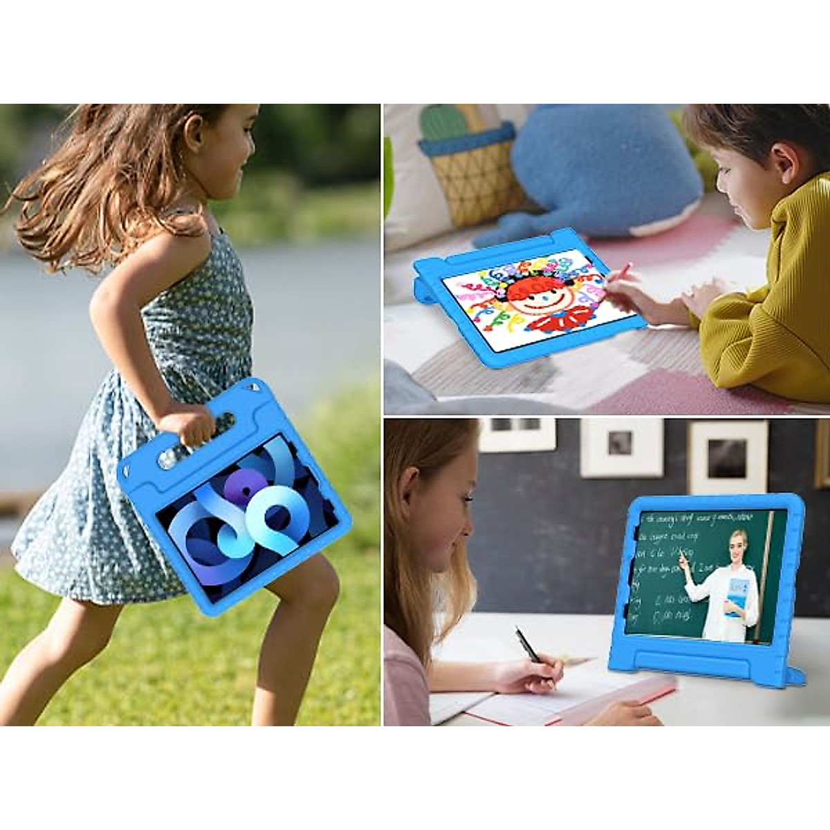 AVAWO Kids Case for iPad Air 6th Generation 2024(M2)/Air 5 2022/Air 4th 2020, iPad Air 10.9 Case & Pro 2nd/3rd Gen- Light Weight Shockproof Handle Stand Case for Kids Child Toddlers Boys, Blue