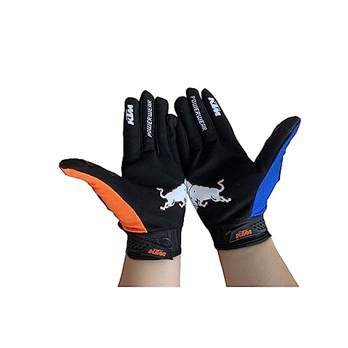 EXCEREY Bull Non-Slip MTB Motorcycle Biking Cycling Gloves Full Finger Off-Road Racing Gloves for Men Women & Mountaineering (Blue, L)