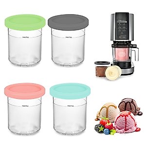 Containers Replacement for Ninja Creami 4 Pack Ice Cream Containers Sealed Creami Containers with Lid Pints Containers Compatible with NC301 NC300 NC299AMZ
