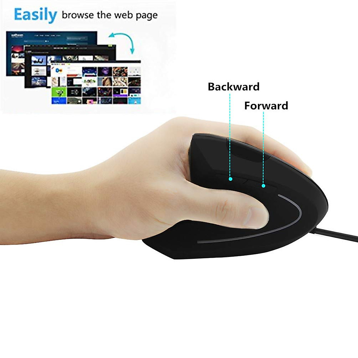 FLY WAY Left Handed Mouse,Ergonomic Vertical USB Wired Mouse 800/1200/1600 DPI Optical 6 Buttons Gaming Mice for PC Laptop Computer Desktop Mac (Left Hand)