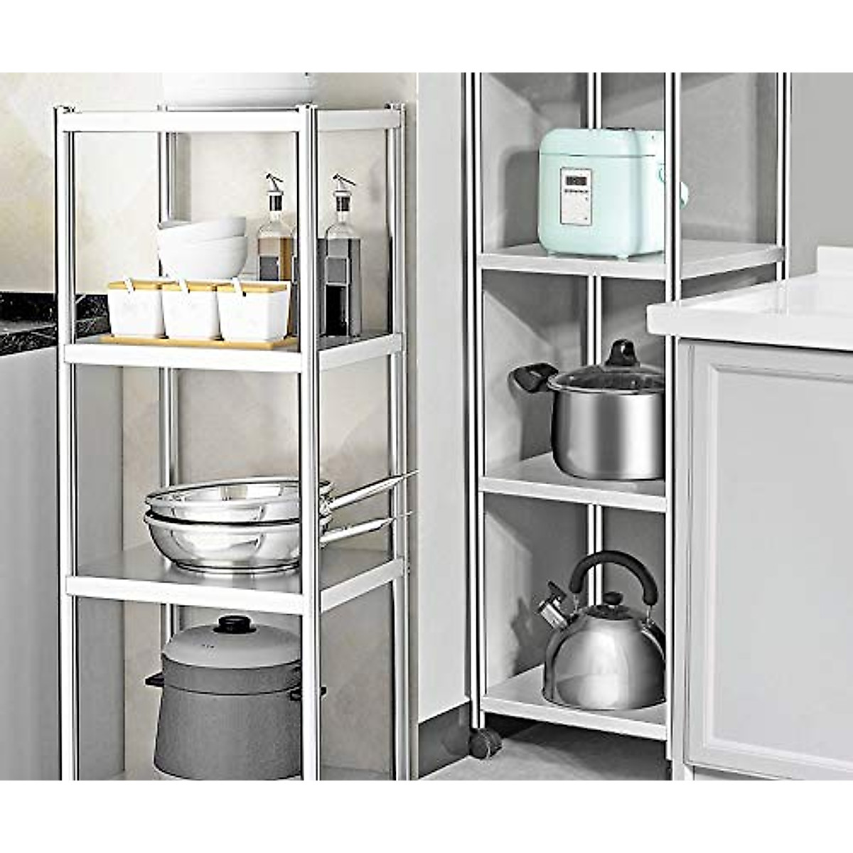 JEPRECO 4-Tier Stainless Steel Shelving Unit with Wheels 15.7" L x 13.8" W x 43.5" H for Narrow Places, Kitchen Baker's Rack Cart for Kitchen Office Home, Multi-Purpose Organizer Rack