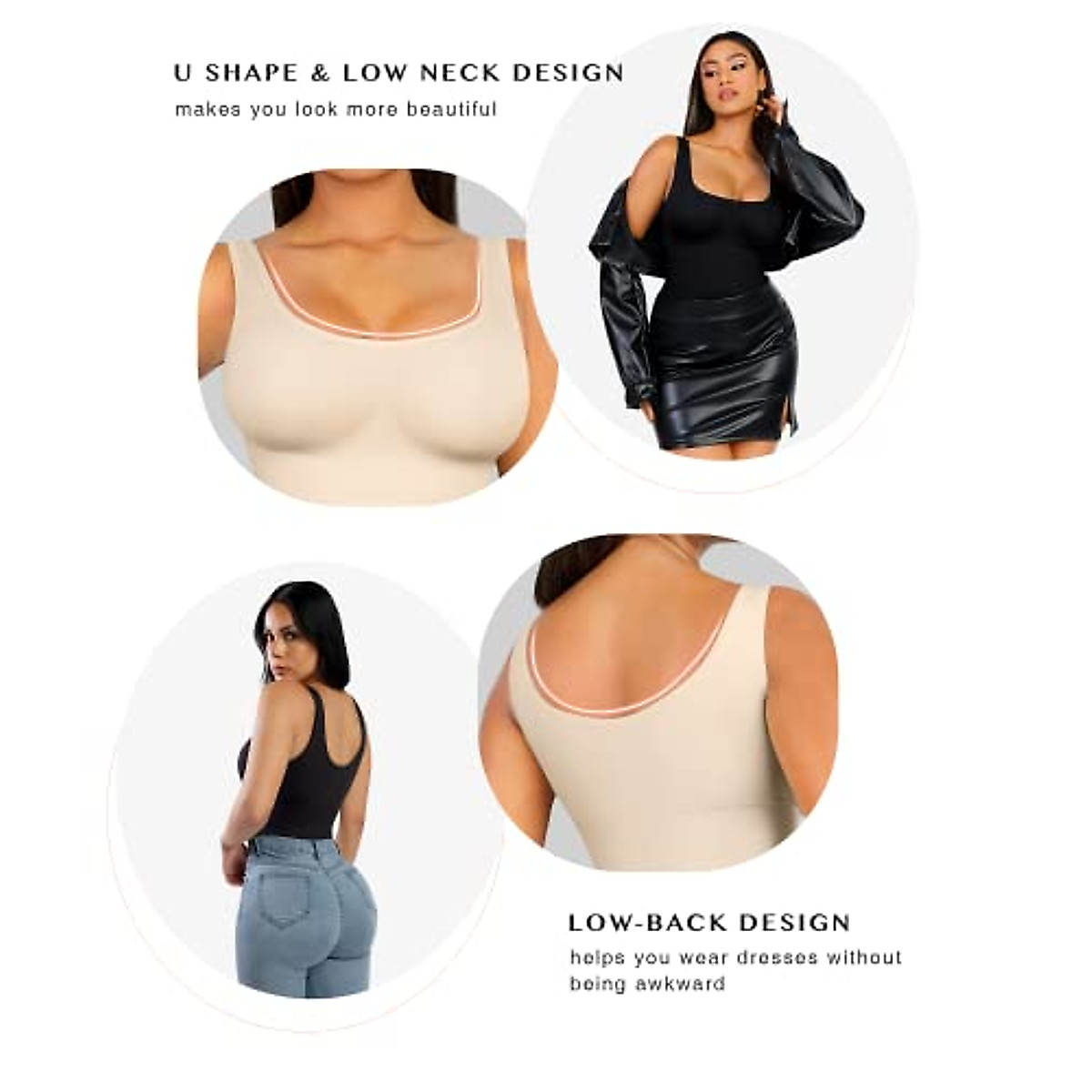 FeelinGirl Shapewear Tops for Women Tummy Control Compression Tank with Bra Smoothers and Shapers Top Beige M/L