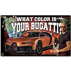 YUESUO What Color Is Your Bugatti Flag 3x5 Feet Banner Funny Man Cave Wall Flag for College Dorm Room Decor,Outdoor,Parties,Gift,Tailgates
