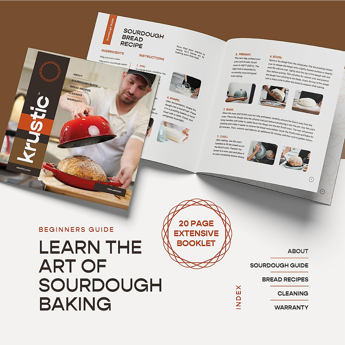 Krustic Enameled Cast Iron Dutch Oven for Sourdough Bread Baking | 6 Quart Pot with Lid | 10 Inch Ceramic Enamel Thick Coated Cookware Set with Non Stick Silicone Baking Mat for Cooking | 6 Qt | Red