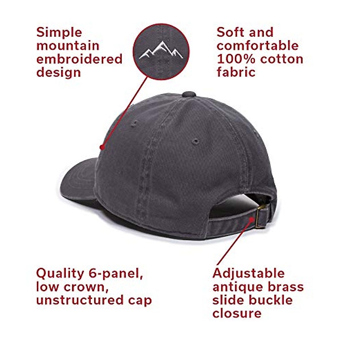 Outdoor Cap Mountain Embroidered Dad Hat â€“ Adjustable Soft Cotton Polo Style Unstructured Baseball Cap for Men & Women, Charcoal