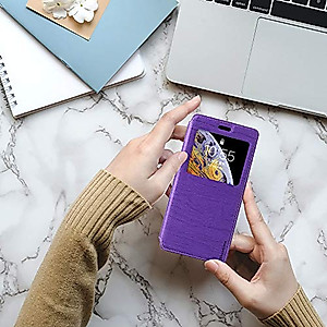 Shantime for Gigaset GX290 Pro Case, Wood Grain Leather Case with Card Holder and Window, Magnetic Flip Cover for Gigaset GX290 Pro (6.1”) Purple