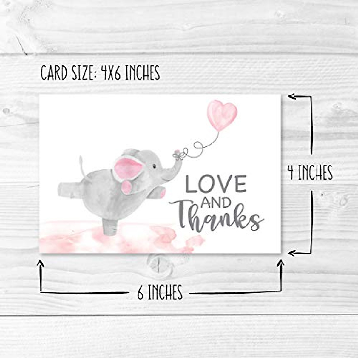 24 Pink Elephant Baby Shower Thank You Cards With Envelopes, Kids Thank You Note, Animal 4x6 Varied Gratitude Card Pack For Party, Girl Children Birthday, Cute Event Appreciation Stationery