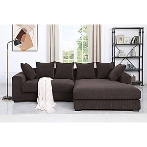 Eafurn L Shaped Corduroy Upholstered Sectional Sofa with Right Facing Chaise,3 - Piece Oversized Lounge Couch Convertible Sleeper Sofabed for Living Room Office Corner