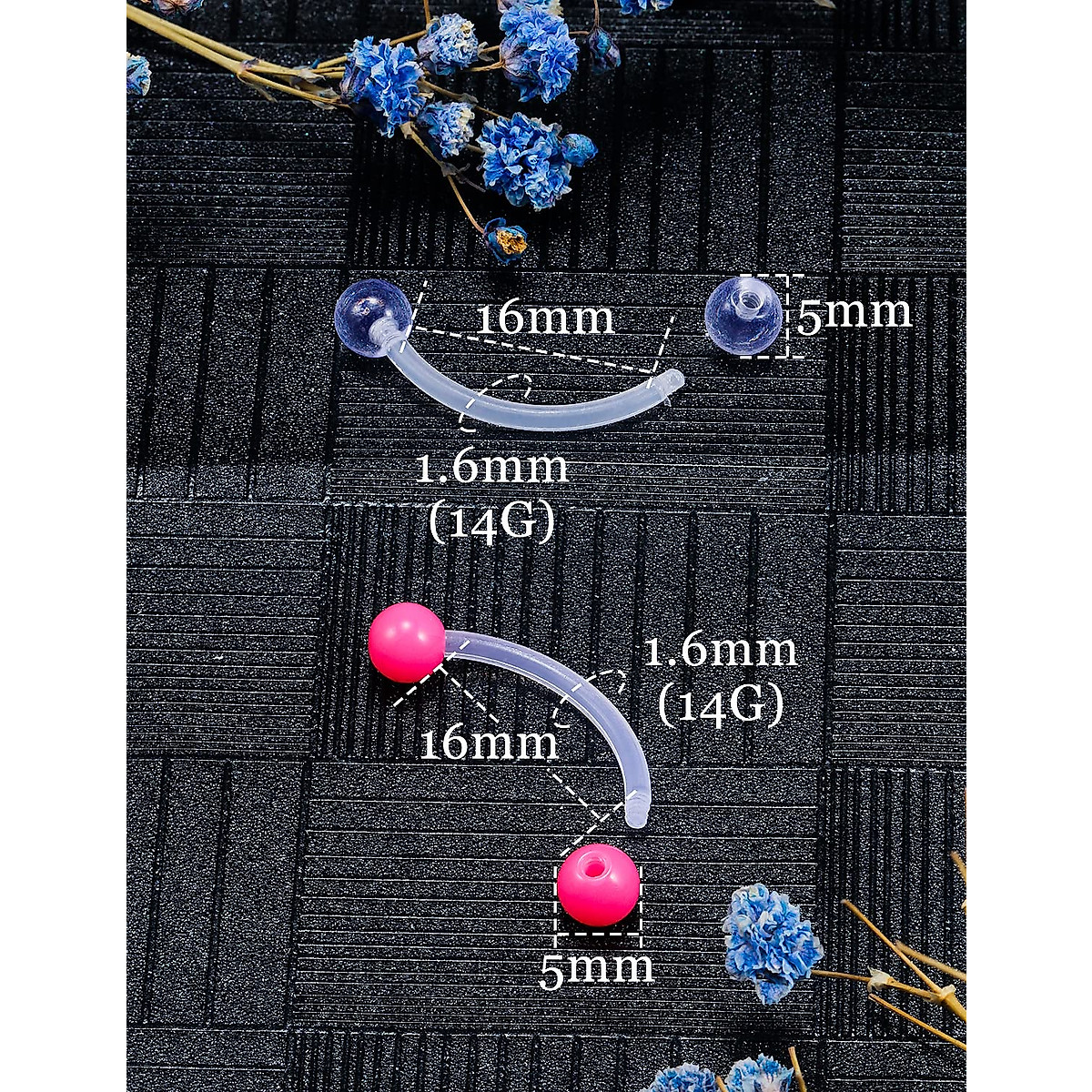 Oufksiyy 48PCS 14G Tongue Rings Glitter Bioflex Flexible Acrylic Curved Barbell Snake Eyes Tongue Nipple Ring Body Piercing Jewelry Retainer for Women Glow in The Dark Bridge Tongue Rings