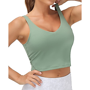 Women’s Longline Sports Bra Wirefree Padded Medium Support Yoga Bras Gym Running Workout Tank Tops (Jasmine Green, Medium, m)