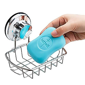 SANNO Suction Cups Shower Caddy Soap Dish Holder for Large Shampoo Shower Gel Holder Bathroom Storage Bath Organizer Kitchen Storage Basket for Shampoo, Conditioner, Soap- Rustproof Stainless Steel