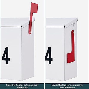 Nunsino Wall-Mounted Mailbox with Flag Kit and 3 Sets of Number Stickers, Metal Post Box, Rust-Resistant for Outside Use,15.24” L x 4.72”W x 10.43”H, White