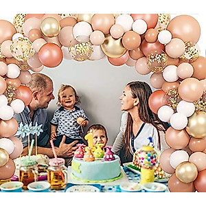 129 Pcs Blush Balloons Garland Arch Kit 12" 10" 5" Peach Rose Gold Pastel Orange Confetti Latex Metallic Balloons with 4Pcs Tools for Wedding Birthday Party Baby Shower Decorations