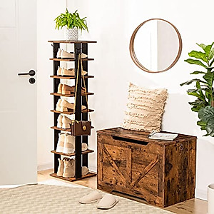 HOOBRO Vertical Shoe Rack, 8 Tier Shoe Storage Organizer with Hooks, Narrow Shoe Rack for 8 Pairs, Space Saving, Stable and Strong, for Entryway, Living Room, Bedroom, Rustic Brown BF07XJ01G1