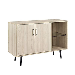 Walker Edison Theo Mid Century Modern 2 Door Asymmetrical Glass Shelf Buffet, 44 Inch, Birch