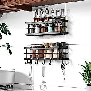 Wekin Shower Caddy Bathroom Organizer, Wall Mount Shower Organizer with Hooks, No Drilling Rustproof Stainless Steel Self-Adhesive Shower Shelves for Bathroom and Kitchen Storage Matte Black 2 Pack