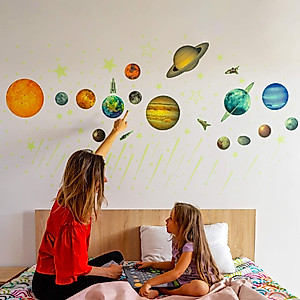 Glow in the Dark Stars and Planets for Ceiling – 303 Solar System Wall Stickers Room Decor, Outer Space Decals, Glowing 14 Planets 1 Moon 4 Rockets 24 Shooting Star 260 Stars Kids Boys Room Decoration