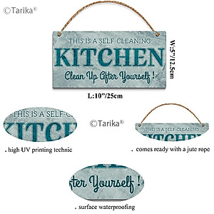This is A Self-Cleaning Kitchen Clean Up After Yourself Retro Look Wood 5X10 Inch Decoration Painting Hanging Sign for Home Kitchen Bathroom Farm Garden Inspirational Quotes Wall Decor
