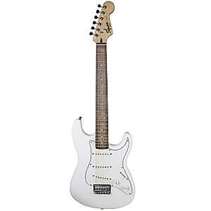 Fender Squier Short Scale 24-Inch Strat Electric Guitar with Frontman 10G Amp, Strap and Picks - Olympic White