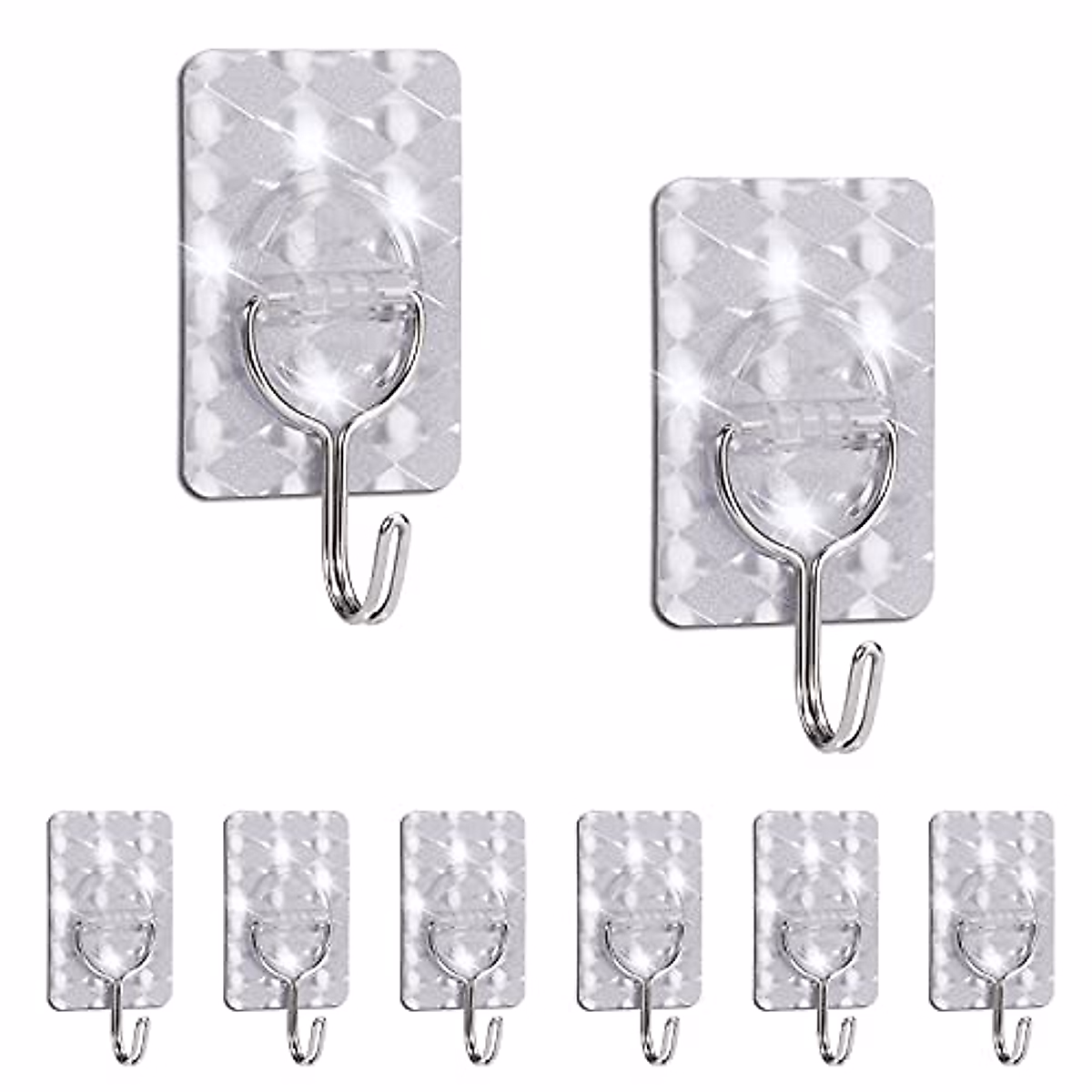 Diesisa Adhesive Wall Hooks Sticky Hooks for Hanging, 8 Packs Adhesive Hooks Reusable Seamless Wall Hook for 13Lb(Max) for Kitchen Bathroom Ceiling - Silver