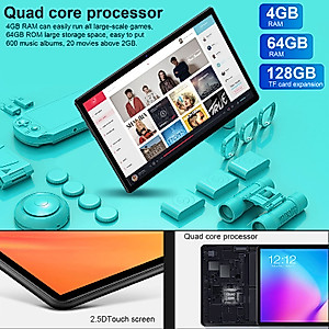 DUODUOGO Android Tablet 10 inch Newest Quad-Core Processor, 64GB+4GB 128GB Expandable, 5G/2.4G Dual WiFi, Android 10 Tablet Dual Camera 6000mAh Bluetooth FM, Gray