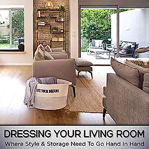 Cotton Rope Basket XXXL Inches Storage Bin with Handles for Sitting Room, Bedroom, Nursery - for Linens, Pillows, Blankets, Toys, Laundry w/Bonus Throw Blanket 50x70 Inches Inspiration Sentence