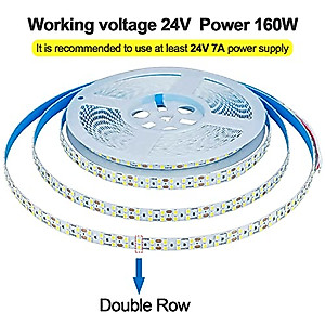 KXZM 24V LED Strip Light Cool White 6000K Double Row 32.8ft/10M 2400LEDs 2835 SMD 160W High Brightness 11000LM No-Waterproof IP20 Flexible Ribbon for Kitchen Hallways Decoration Lighting